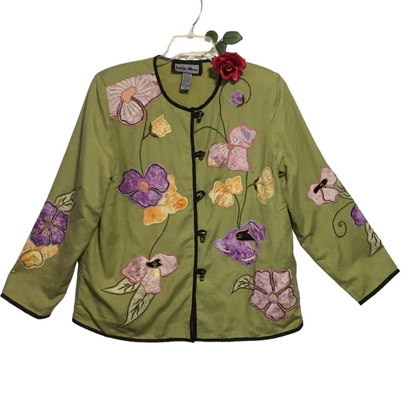 indigo moon | Jackets & Coats | Vtg Qvc Indigo Moon Emb Jacket 4 Linen ...